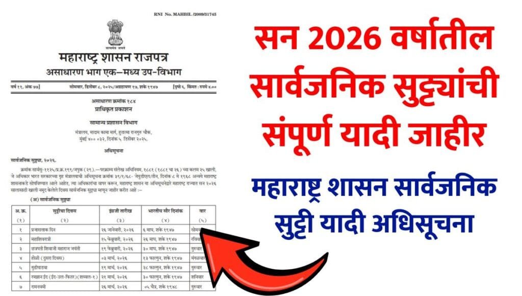 सन 2026 वर्षातील सार्वजनिक सुट्ट्यांची संपूर्ण यादी डाउनलोड करा ...